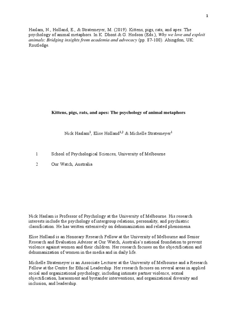 Animal Metaphors in Human Psychology | PDF | Metaphor | Emotions
