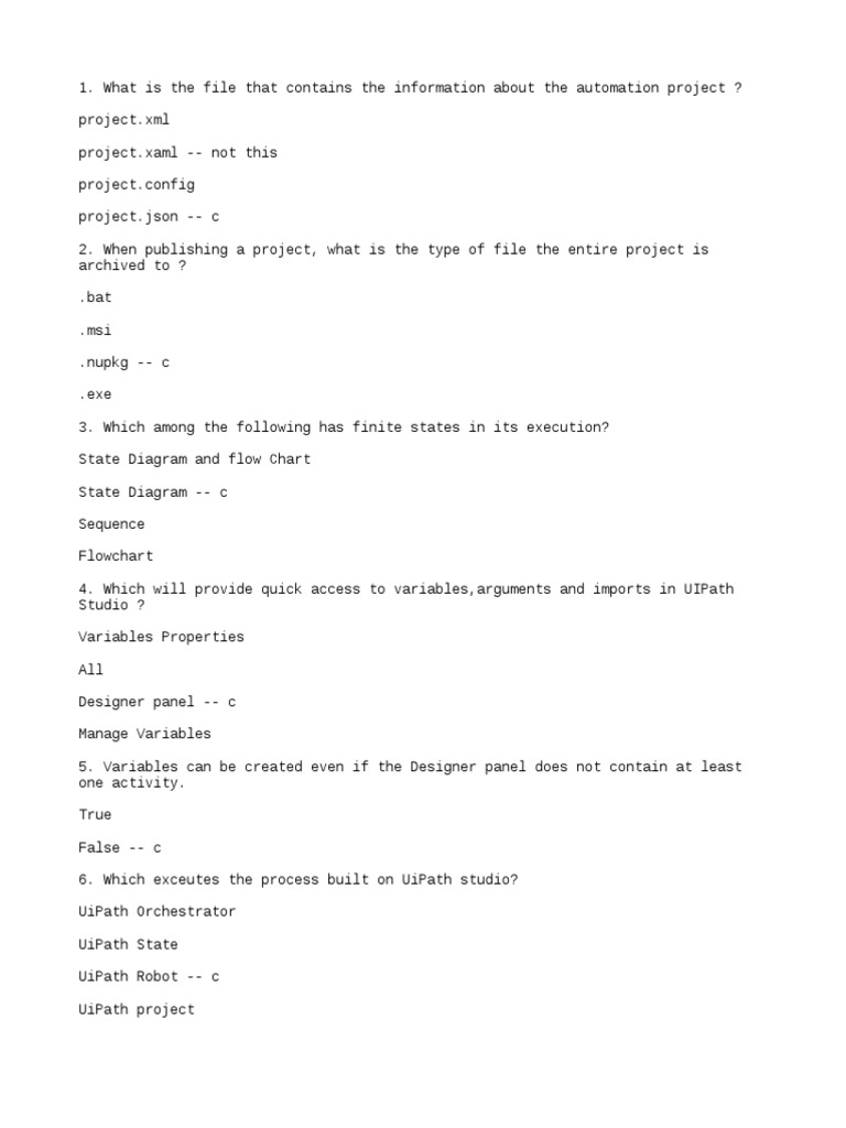 Ui Path Qanda Pdf Boolean Data Type Array Data Structure 6867