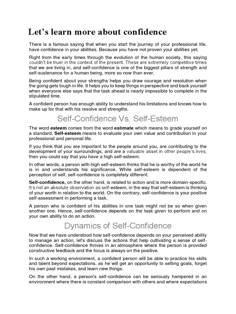 Self Confidence Handout | Download Free PDF | Cognitive Science ...