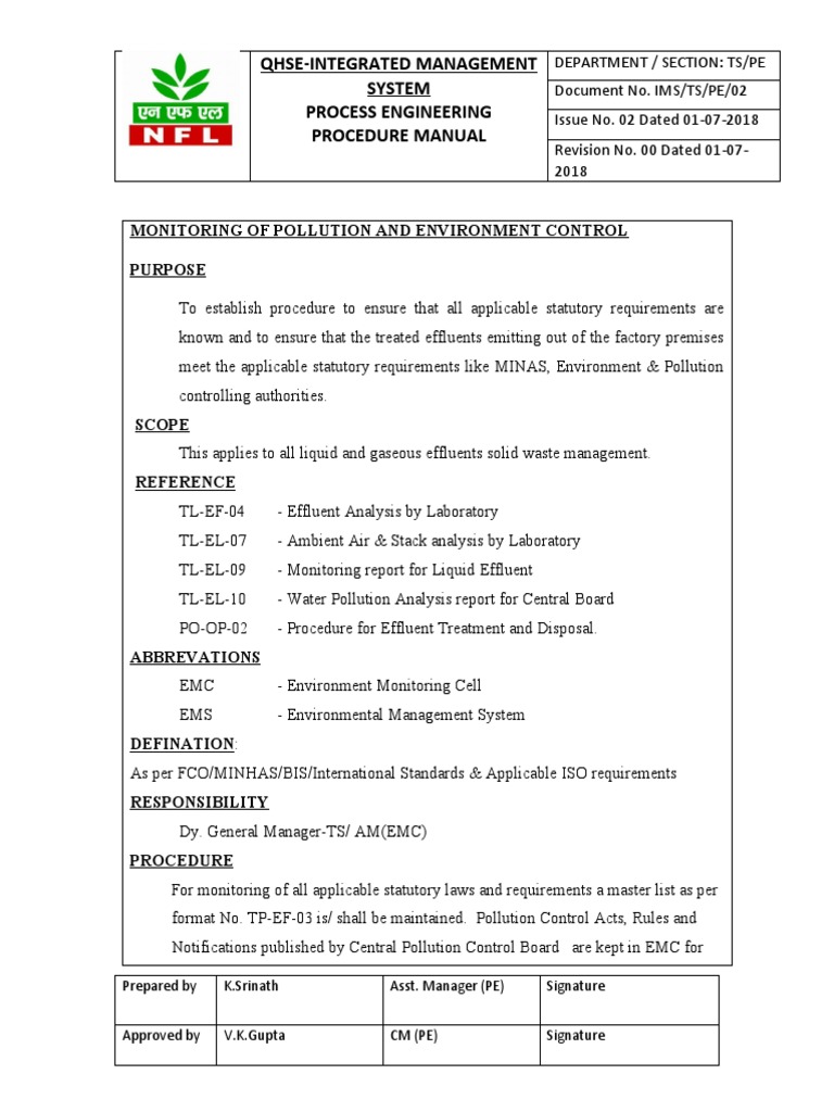 Qhse-Integrated Management System Process Engineering Procedure Manual ...