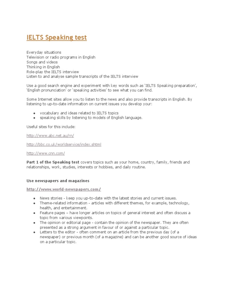 IELTS Speaking Test PDF | PDF | Fluency | English Language