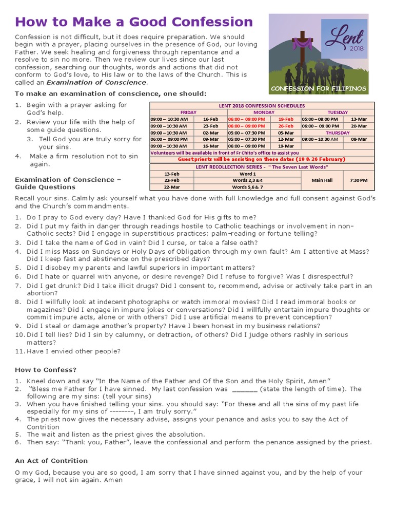 How To Make A Good Confession English&Tagalog | PDF | Confession ...