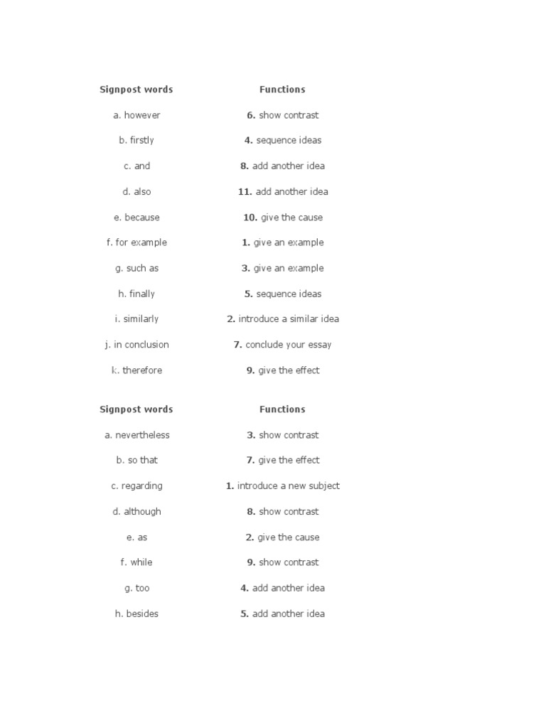 Signpost Words and Their Functions | PDF