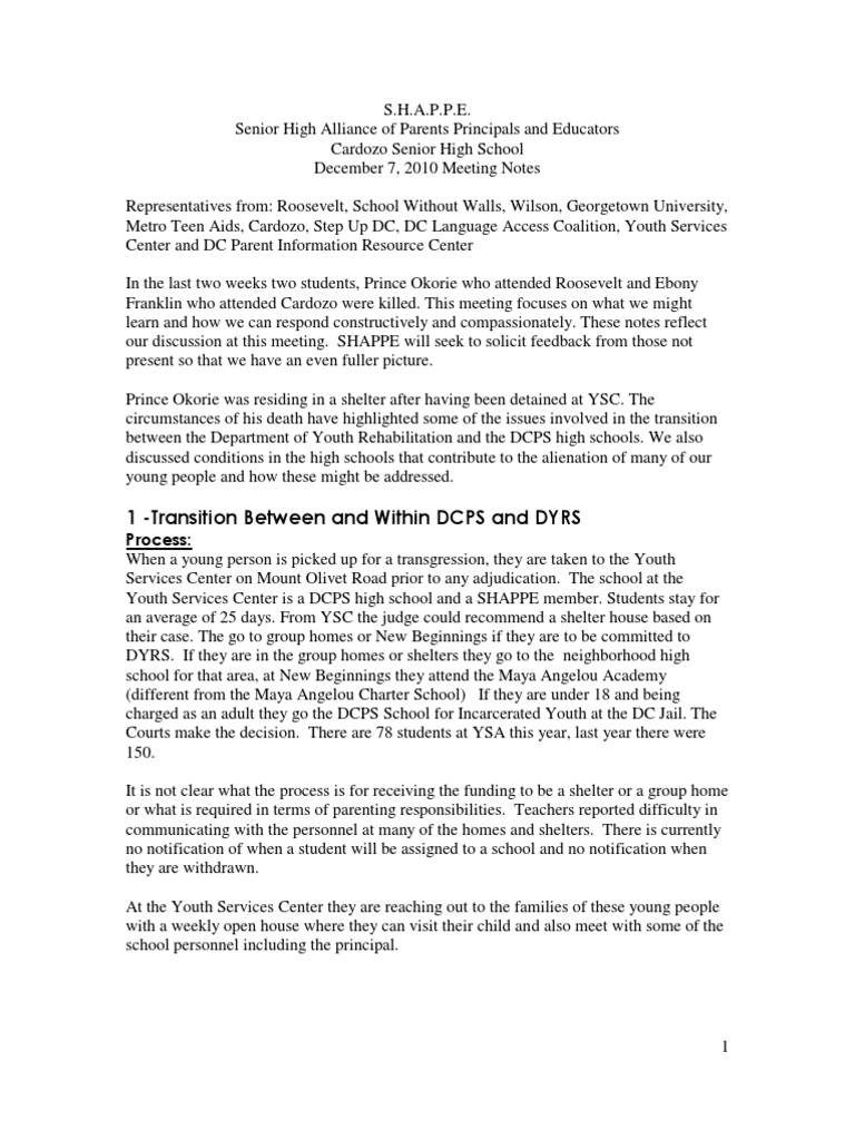 1 - Transition Between and Within DCPS and DYRS: Process | PDF | Group ...