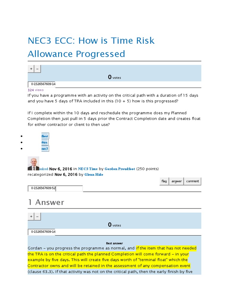NEC3 ECC: Managing Time Risk Allowance | PDF | Business