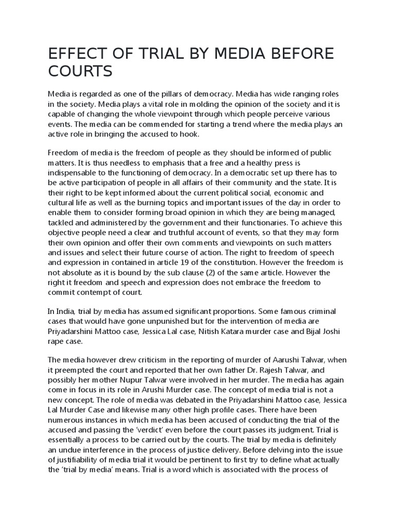 Effect of Trial by Media Before Courts | PDF | Contempt Of Court ...