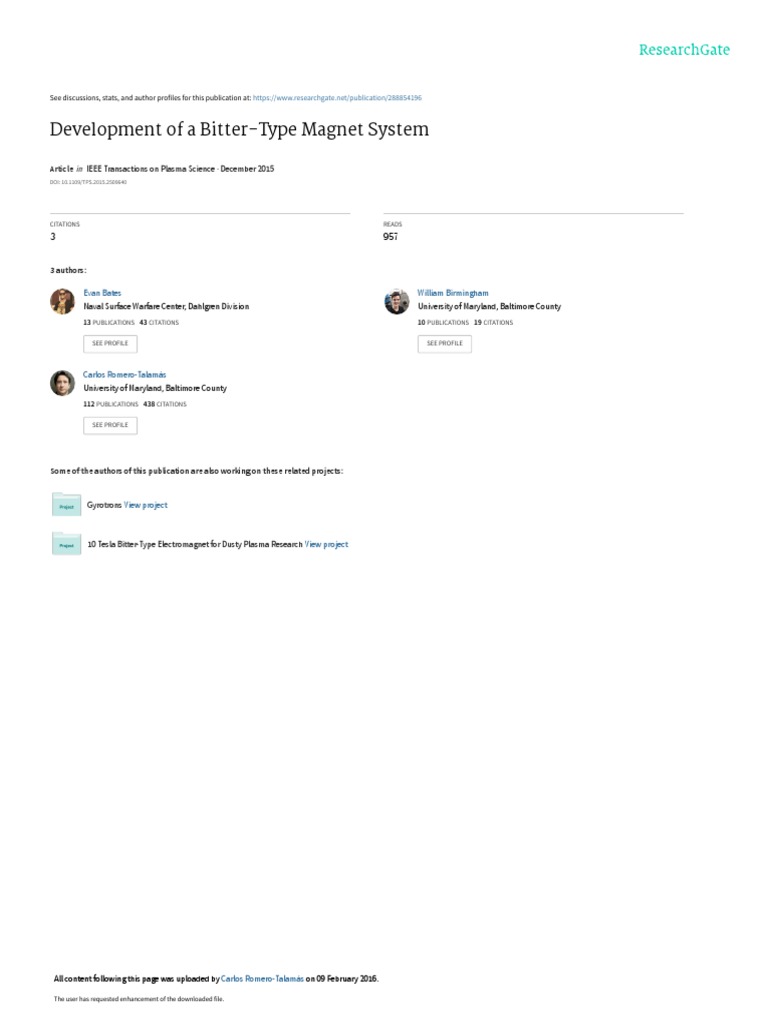 Bates-Development of A Bitter-Type Magnet System | PDF | Plasma ...