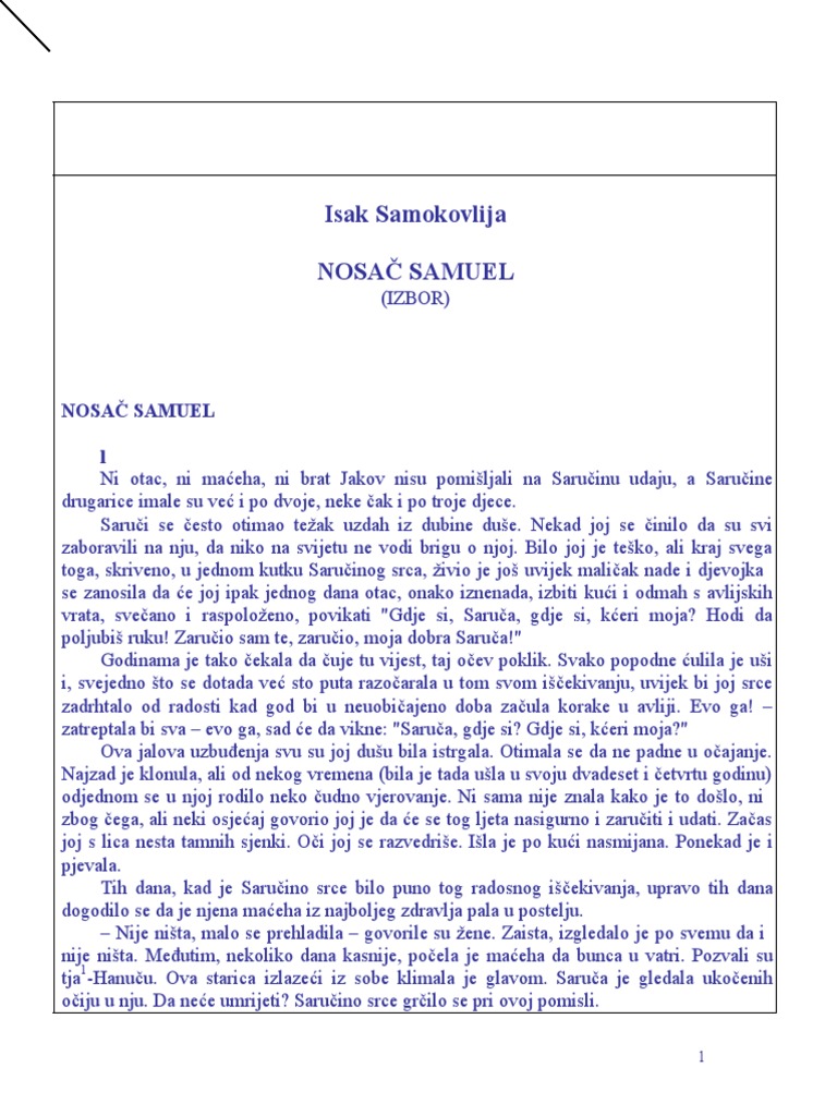 Isak Samokovlija - Nosac Samuel | PDF