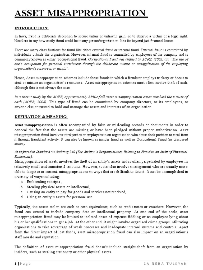 Understanding Asset Misappropriation: Types of Fraud Schemes and ...