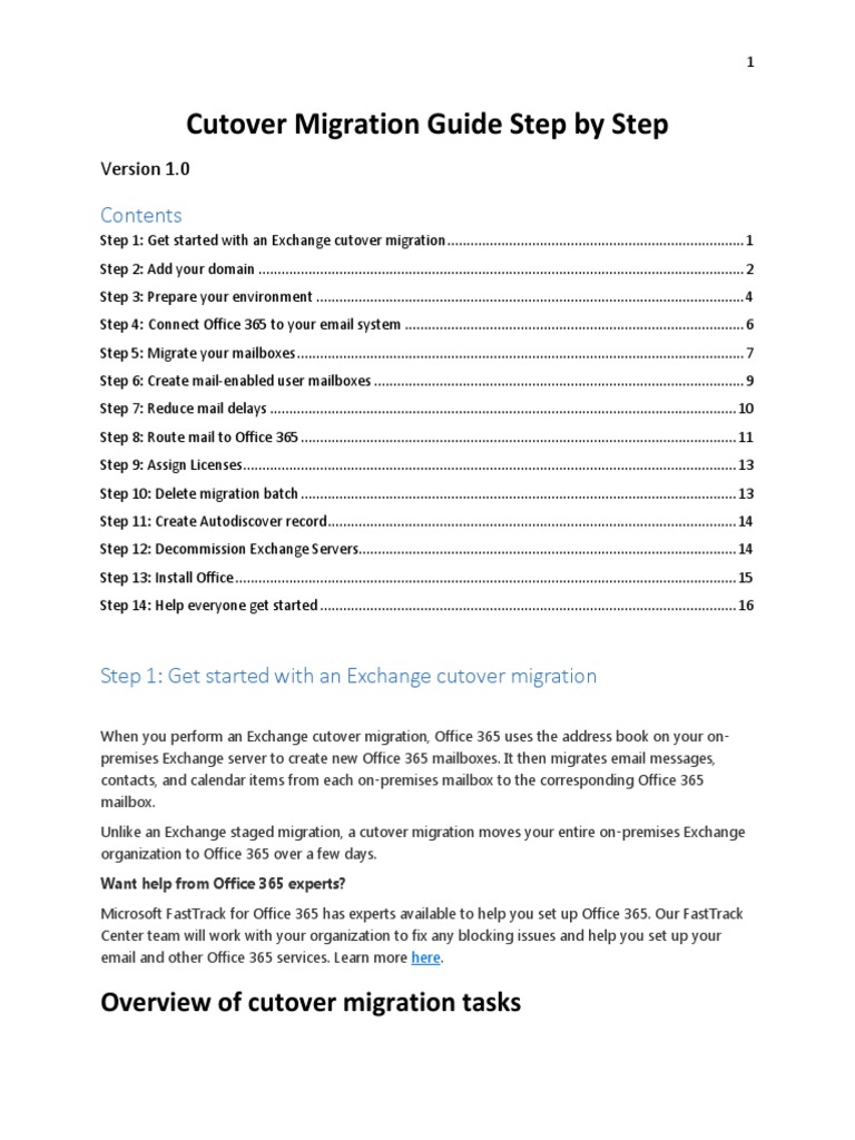 Cutover Migration Guide Step by Step1 | PDF | Microsoft Office | Office 365