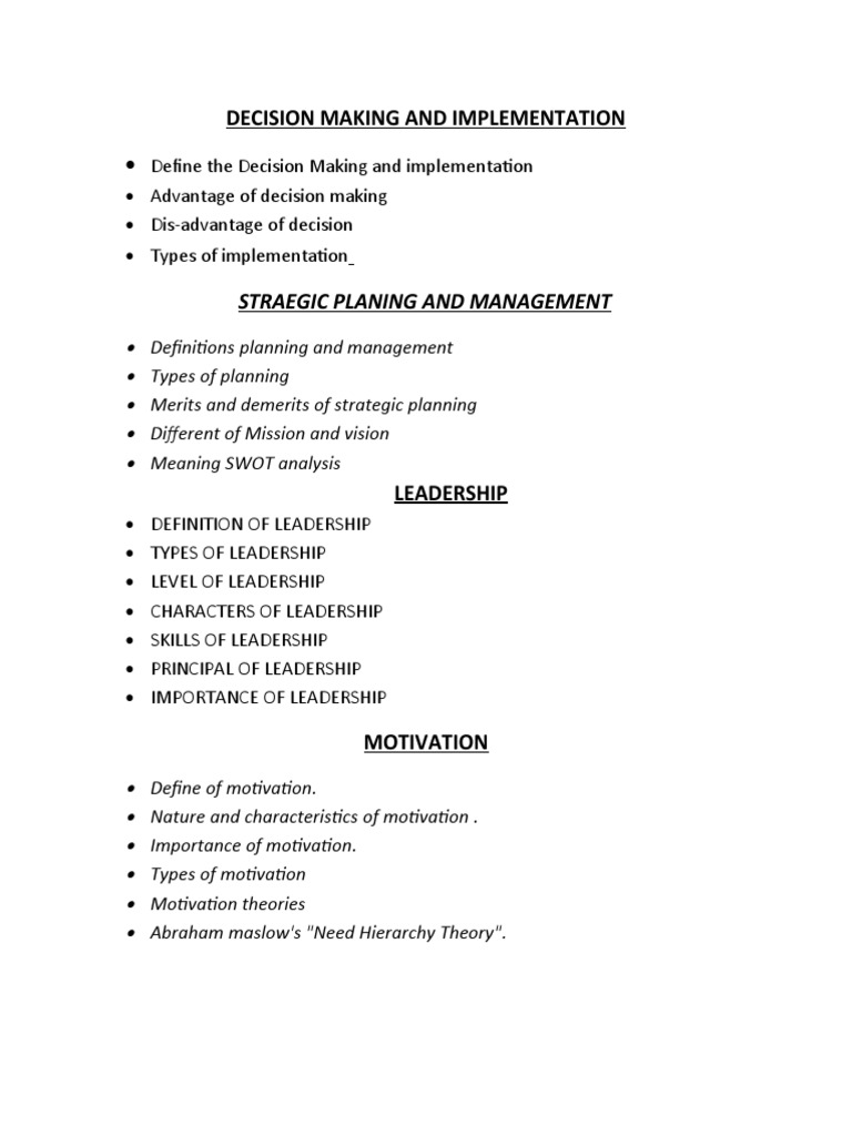 Decision Making and Implementation: Straegic Planing and Management | PDF