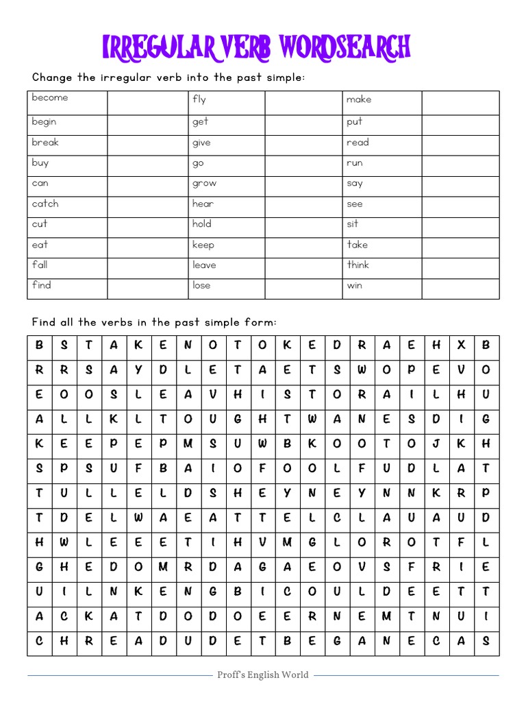 Irregular Verb Wordsearch Past Tense Forms | PDF | Linguistic Typology ...