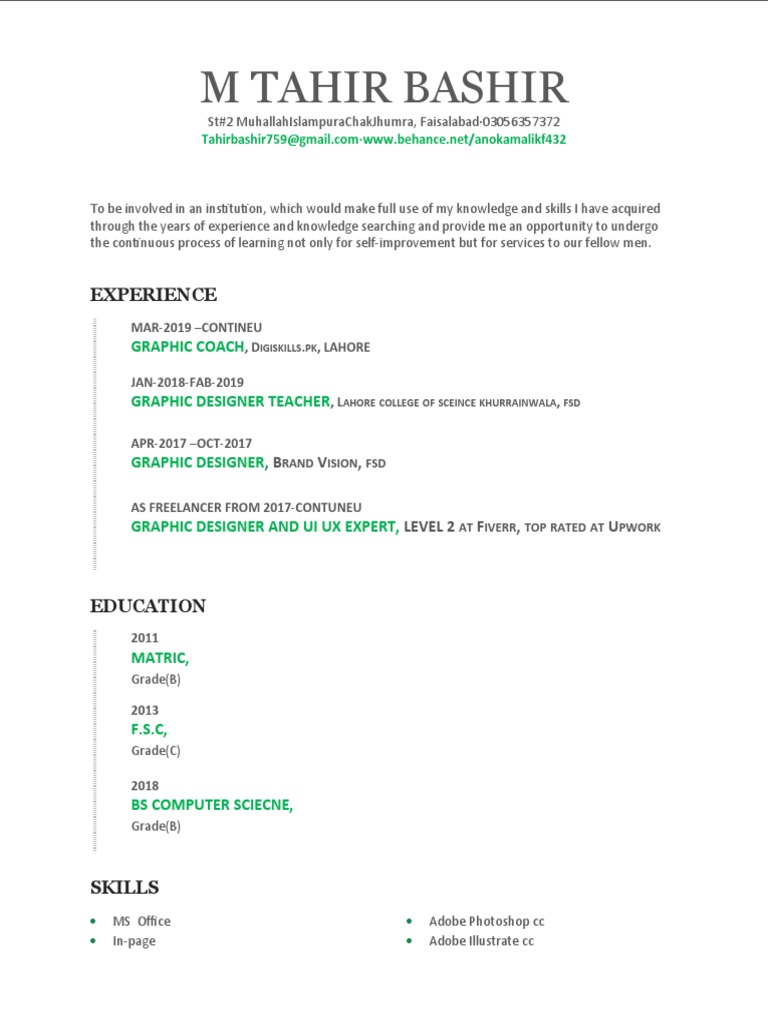 M Tahir Bashir CV 2019 Graphic | PDF