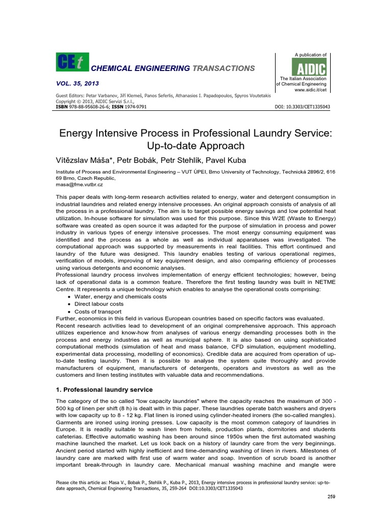 Energy Intensive Process in Professional Laundry Service | PDF ...