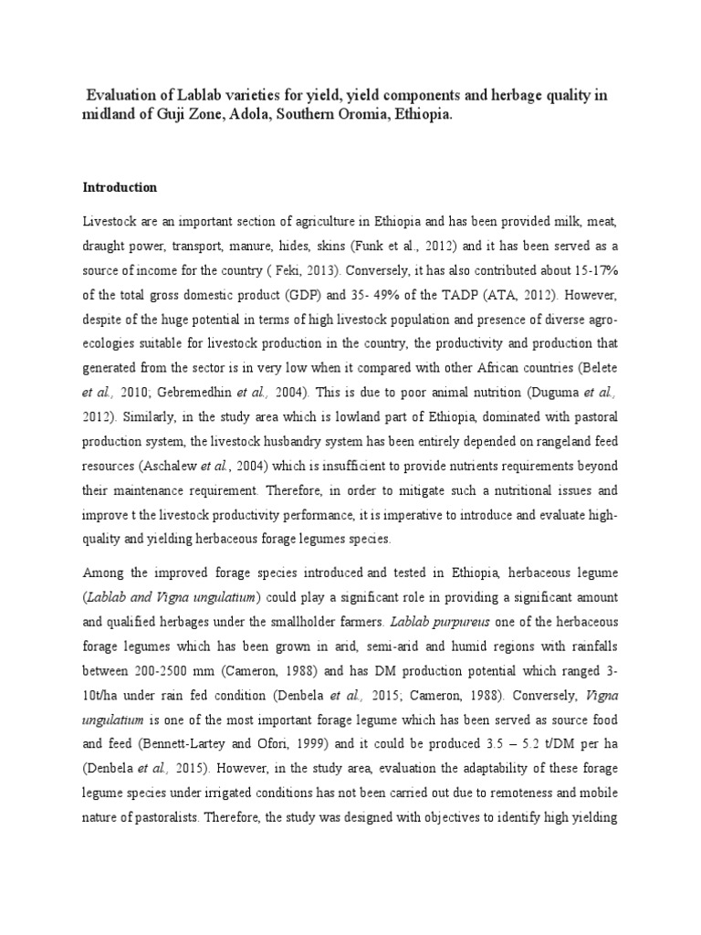 Evaluation of Lablab Varieties For Yield, Yield Components and Herbage ...