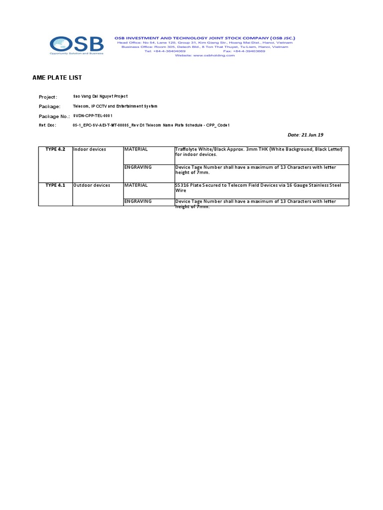 Telecom Name Plate Schedule SVDN-CPP-TEL | PDF | Wireless Access Point ...
