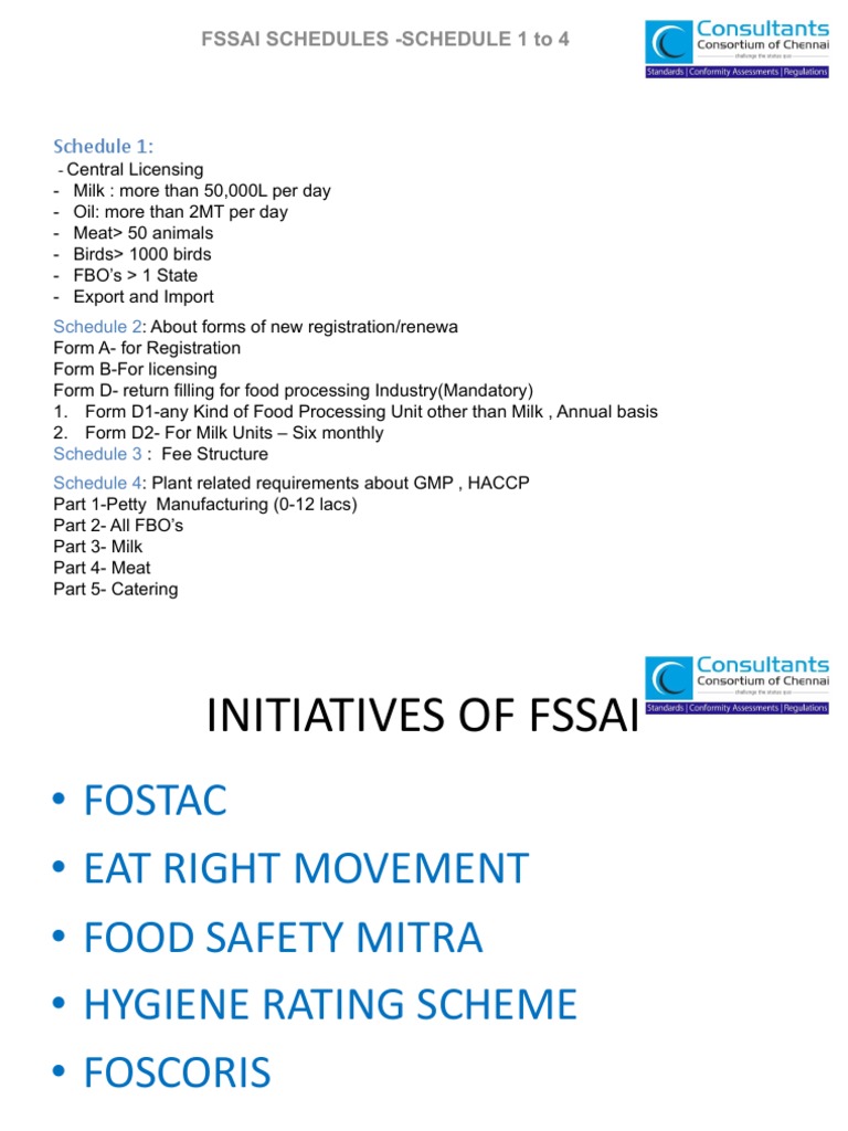 FSSAI Schedules & Initiatives Guide | PDF | Food Safety | Hazard ...