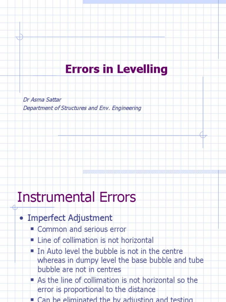 Errors in Levelling: DR Asma Sattar Department of Structures and Env ...