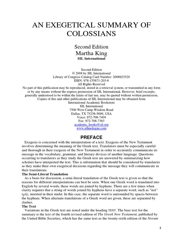 An Exegetical Summary of Colossians | PDF | New Testament | Epistle To ...