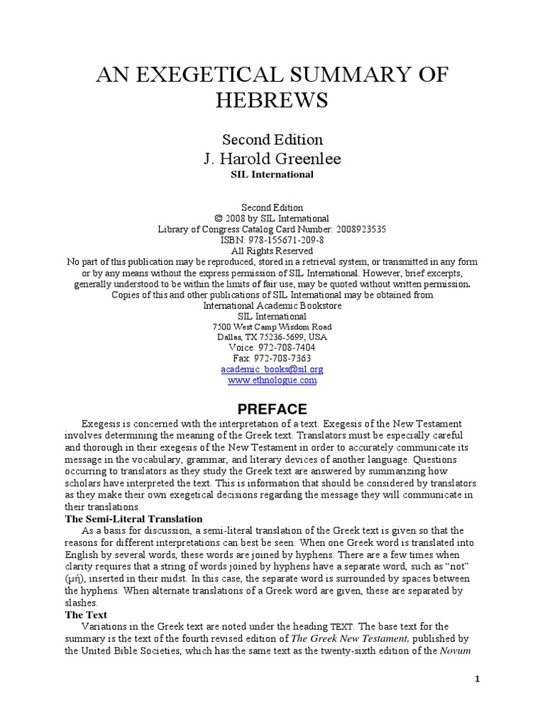 An Exegetical Summary of Hebrews | PDF | Question | New Testament