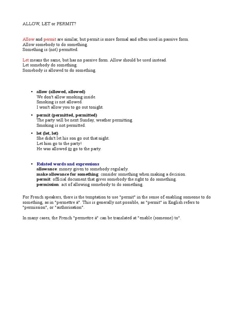 ALLOW LET or PERMIT | PDF