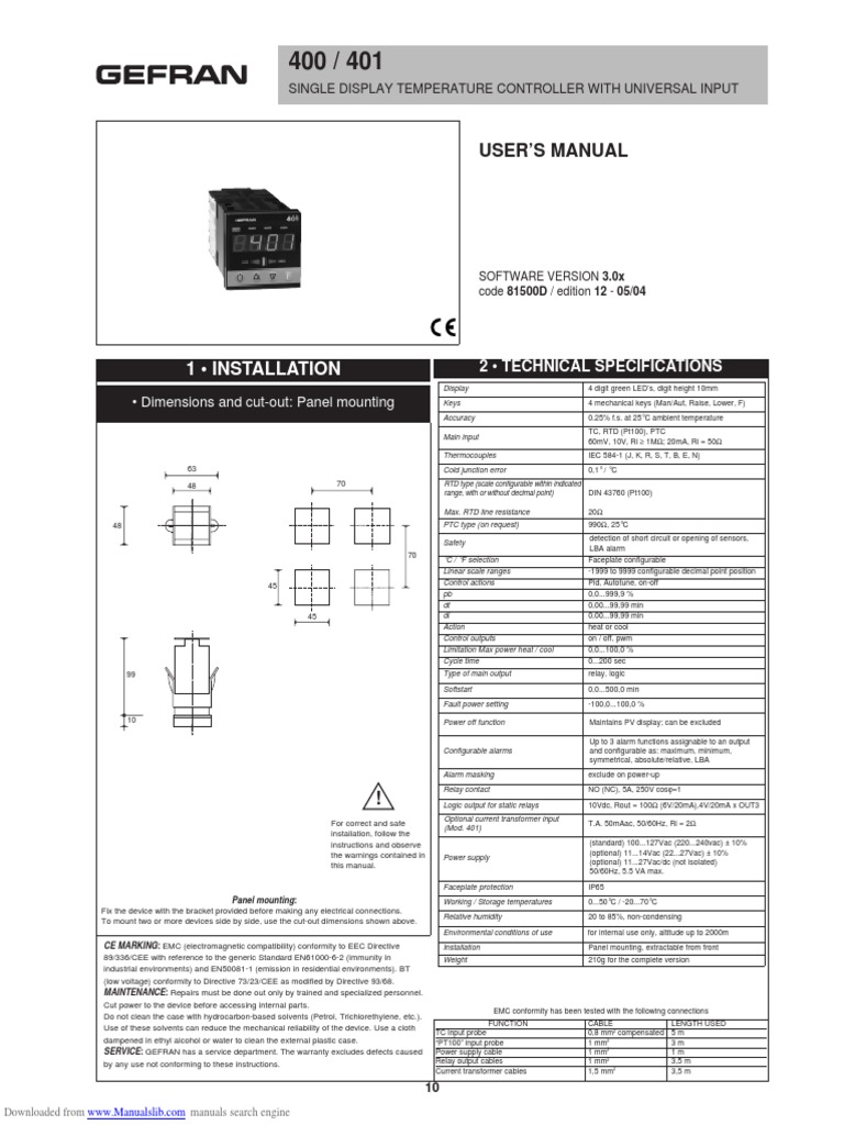 1 - Installation: User'S Manual | PDF | Thermocouple | Relay