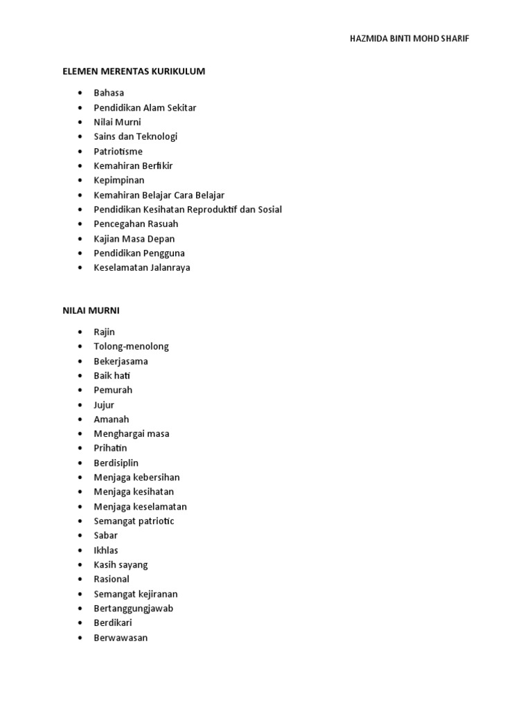 Senarai Emk Nilai Murni | PDF