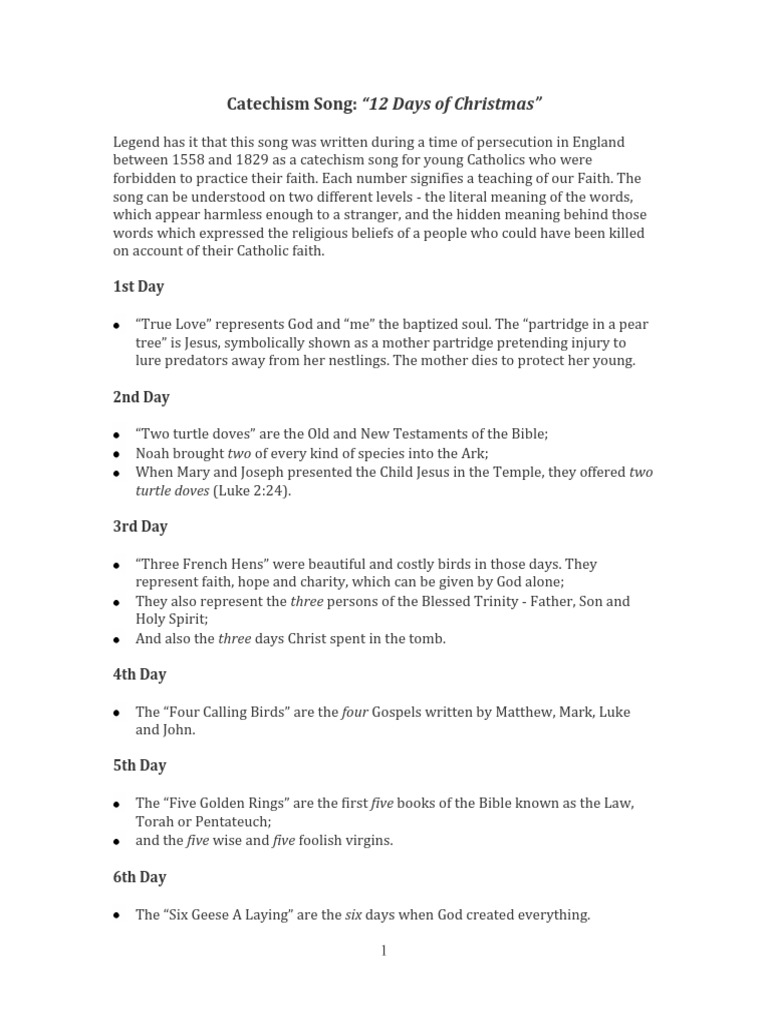 Catechism Song: "12 Days of Christmas": 1st Day | PDF | Gospel Of ...