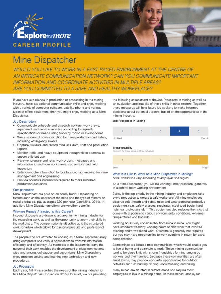 Mine Dispatcher: Career Profile | PDF | Dispatcher | Mining