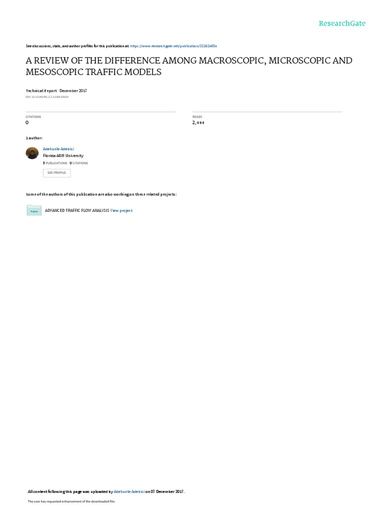 A Review of The Difference Among Macroscopic, Microscopic and Mesoscopic Traffic Models | PDF ...