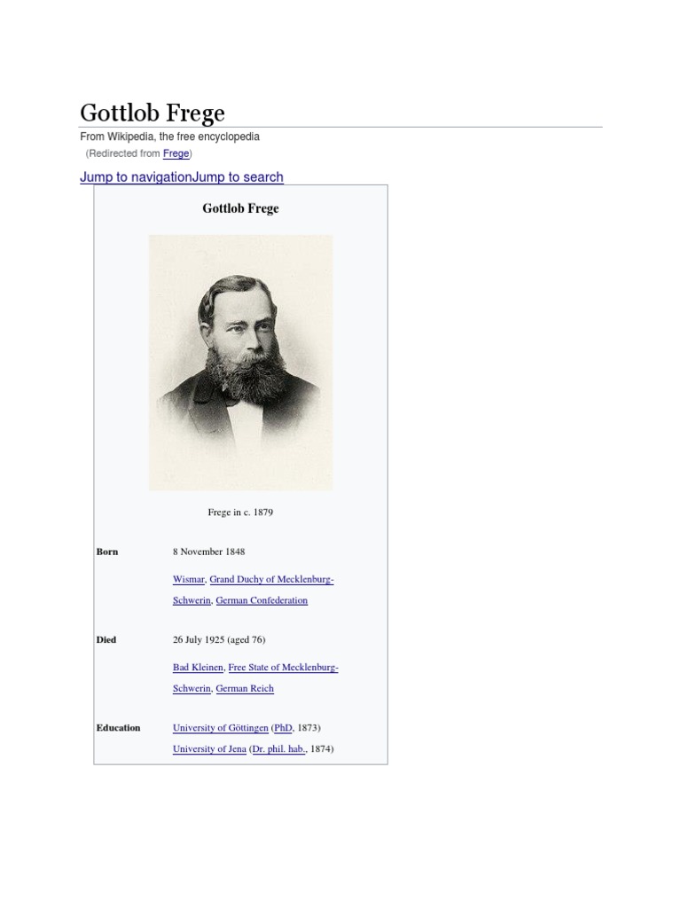 Gottlob Frege: Jump To Navigationjump To Search | PDF | Gottlob Frege ...