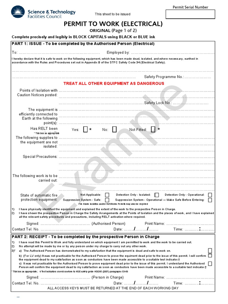 Example: Permit To Work (Electrical) | PDF | Safety