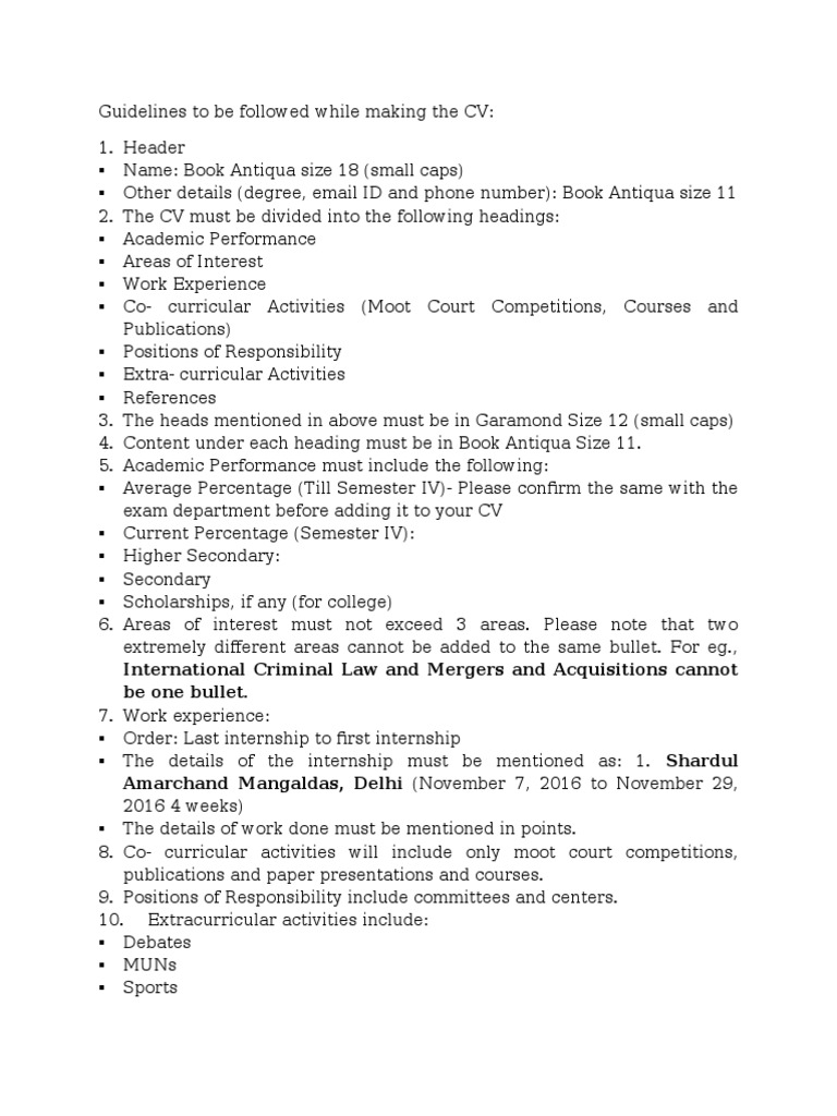 Guidelines To Be Followed While Making The CV | PDF