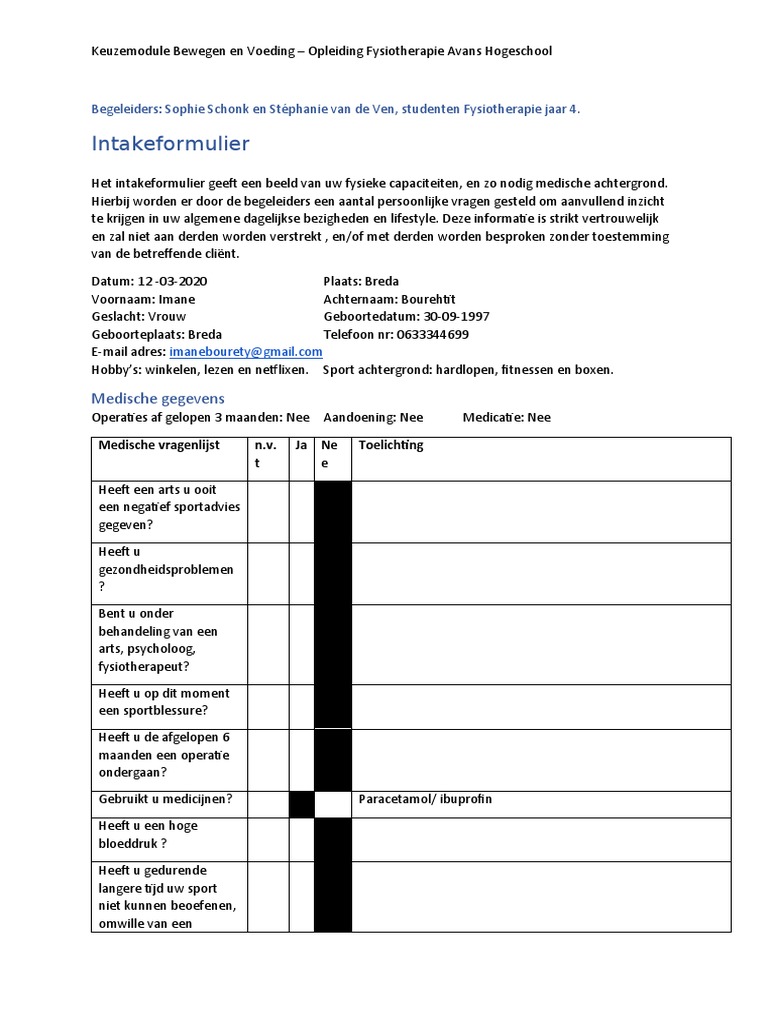 Intake Vragenlijst | PDF