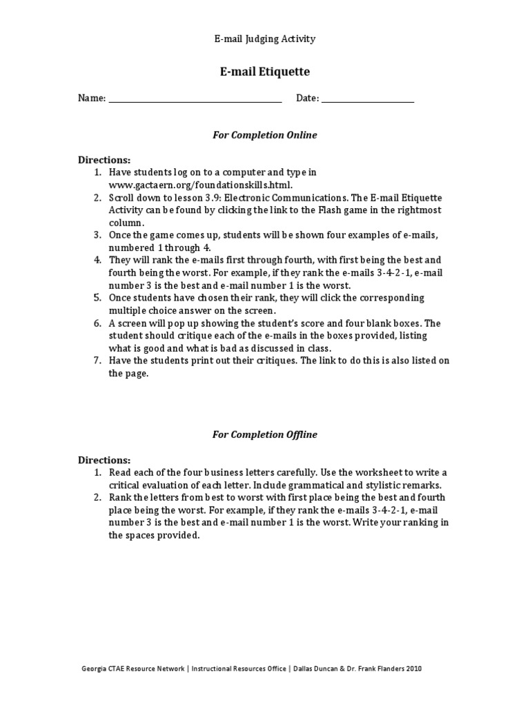 Email Etiquette Activity | PDF | Pharmaceutical Industry | Online And ...