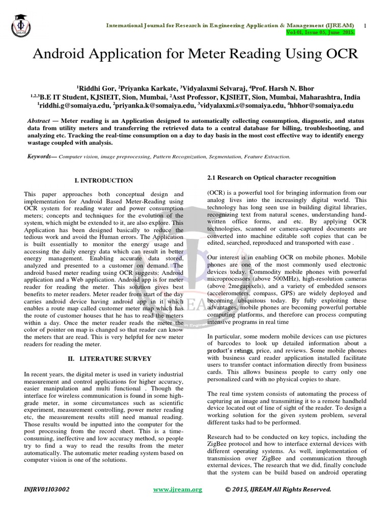 Android Application For Meter Reading Using OCR | PDF | Optical ...