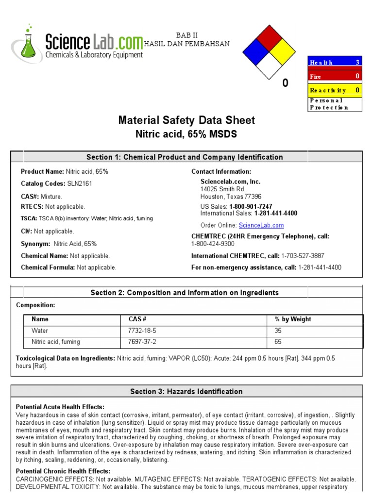Msds Asam Nitrat | PDF | Toxicity | Corrosion