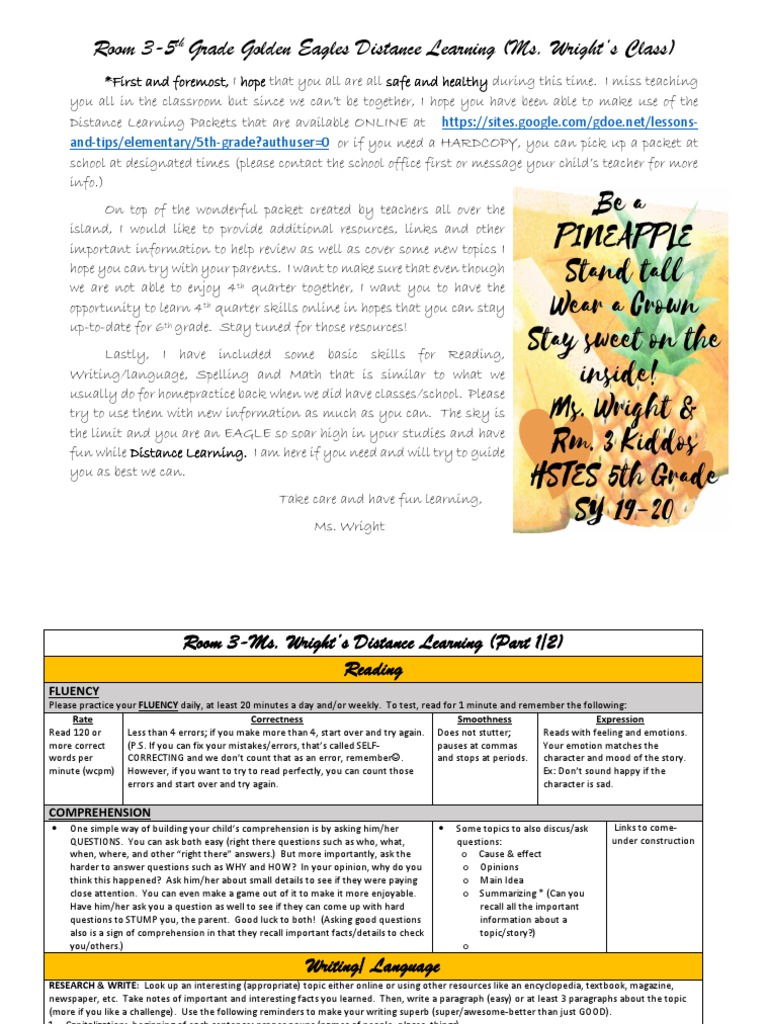 5th Grade Distance Learning Resources | PDF | Rounding | Reading ...