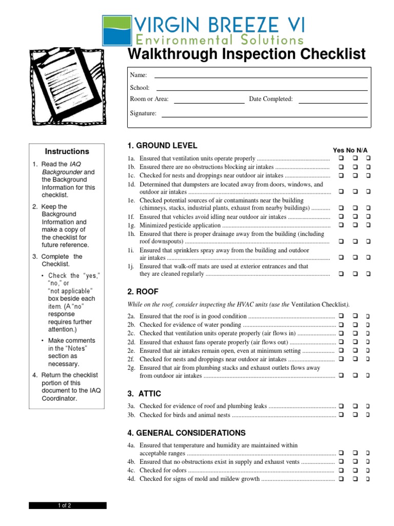 Walkthrough Inspection Checklist Indoor Air Quality | PDF