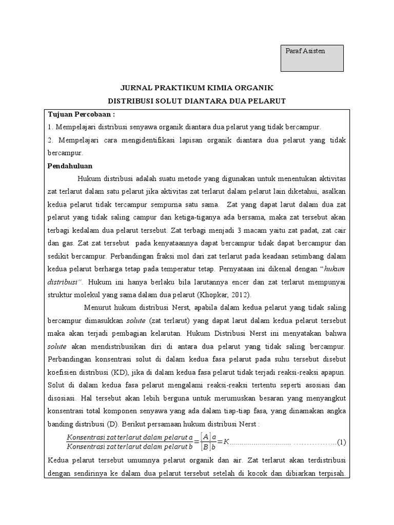 Distribusi Solut dalam Dua Pelarut | PDF | Pengembangan Diri ...