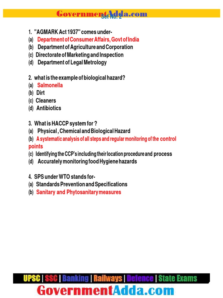 FSSAI Previous Year Question Paper 5 @governmentadda - Com | PDF | Food ...