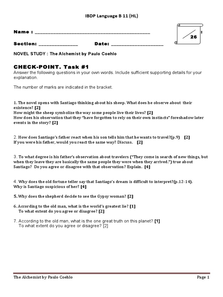 ALCHEMIST Comprehension Check Task 1 | PDF