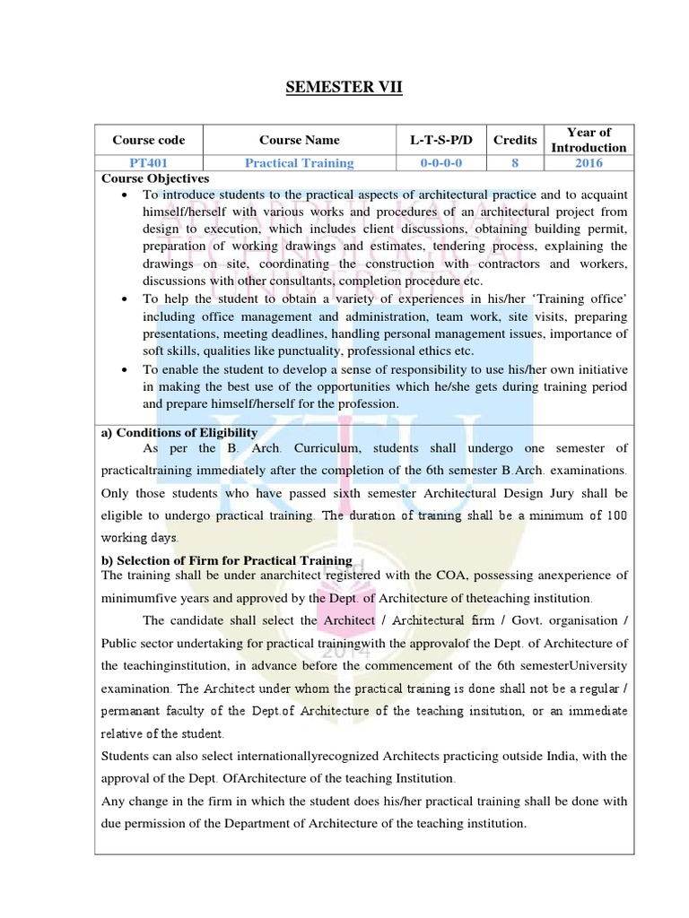 Semester Vii: Course Code Course Name L-T-S-P/D Credits Year of Course Objectives | PDF | Urban ...