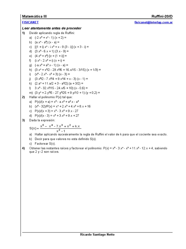 Ruffini's Rule Polynomial Division | PDF | Teaching Methods & Materials ...