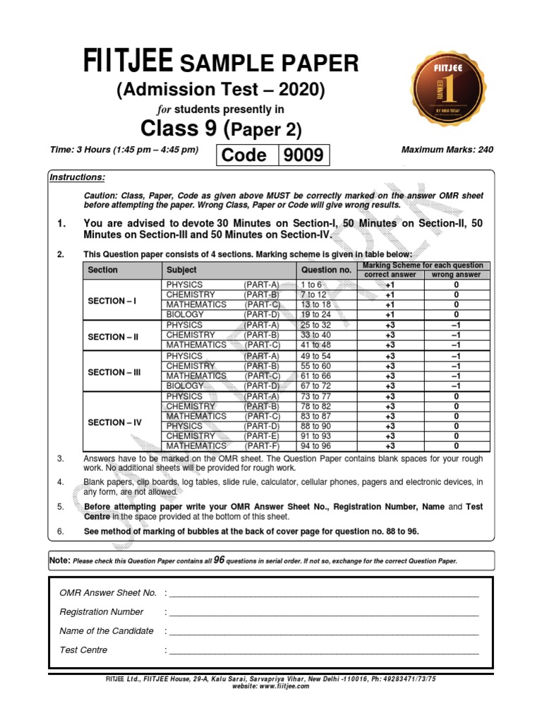 Fiitjee: Sample Paper | PDF | Waves | Sound
