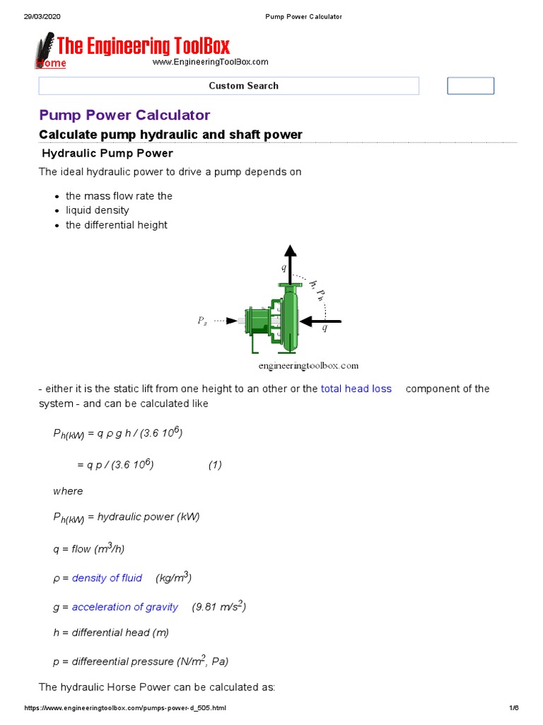 Pump Power Calculator PDF | Download Free PDF | Horsepower | Pump