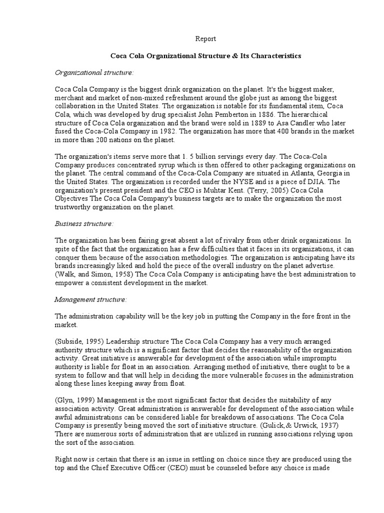 Coca Cola Organizational Structure & Its Characteristics | PDF | Coca ...