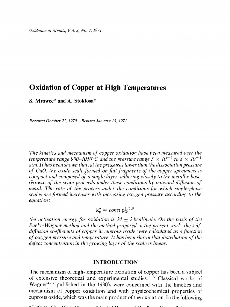 Oxidation of Copper | PDF | Reaction Rate | Diffusion