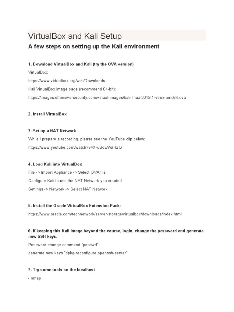 VirtualBox & Kali Linux Setup Guide | PDF