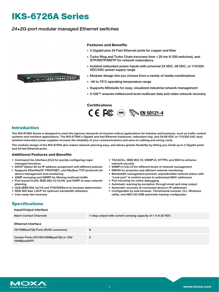 IKS-6726A Series: 24+2g-Port Modular Managed Ethernet Switches | PDF ...